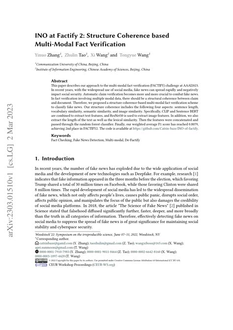 Pdf Ino At Factify 2 Structure Coherence Based Multi Modal Fact Verification