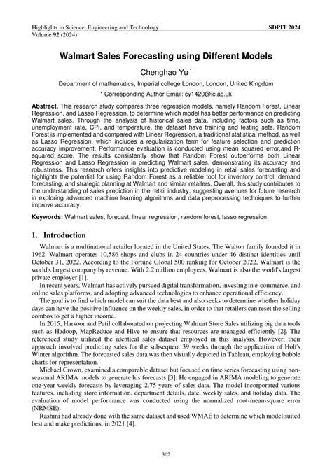 Pdf Walmart Sales Forecasting Using Different Models