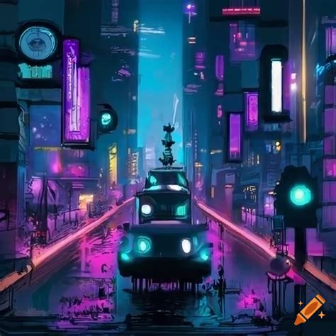 2d Artwork Of A Futuristic Cyberpunk City With Flying Cars On Craiyon