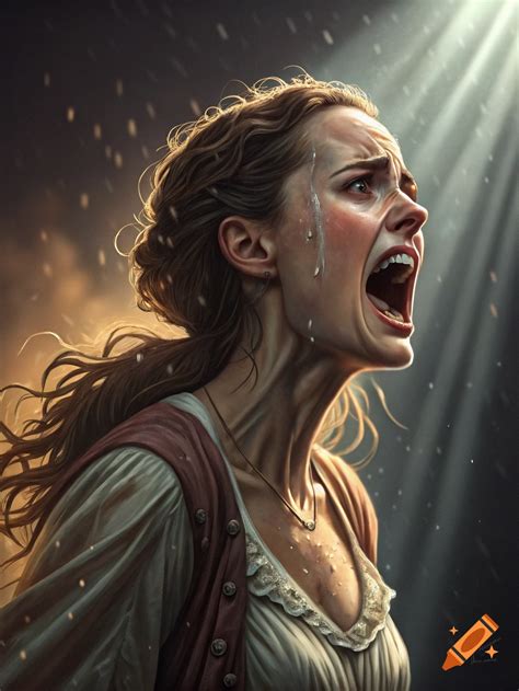 Close Up Of A Distraught Woman In Period Clothing Screaming Under