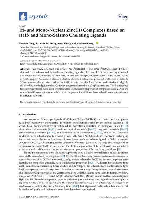 Pdf Tri And Mono Nuclear Zincii Complexes Based On Half And Mono