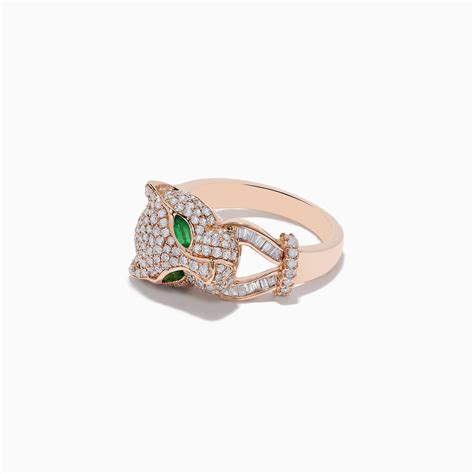 Signature 14k Rose Gold Emerald And Diamond Panther Ring