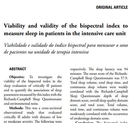 Viability And Validity Of The Bispectral Index To Measure Sleep In Patients In The Intensive