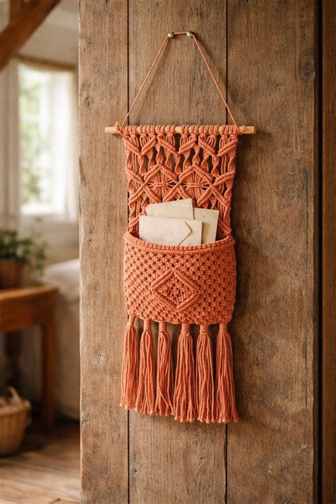Macrame Wall Pocket Organizer • Terracotta Cotton • Handmade India