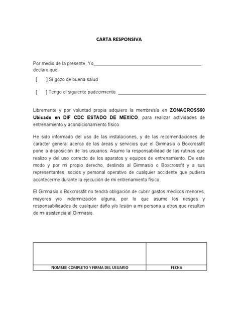 Carta Responsiva Pdfcarta De Deslinde De Responsabilidad