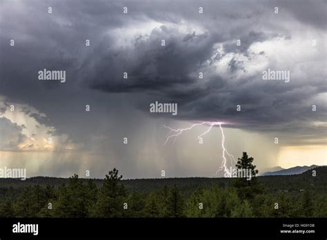 Heavy Rain And Lightning Storm Thunderstorm With Lightning Strike And