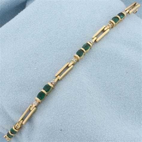 Emerald And Diamond Bracelet In 14k Yellow Gold Etsy