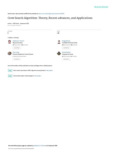 crow search algorithm theory recent advances and applications pdf