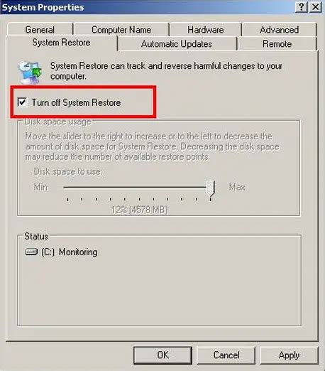How Can I Disable The Windows Xp System Restore