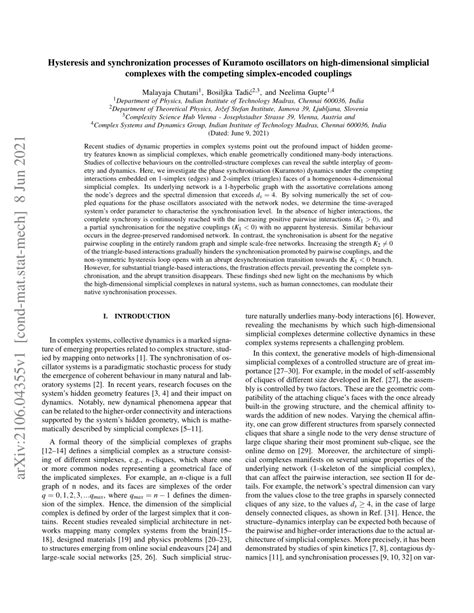 Pdf Hysteresis And Synchronization Processes Of Kuramoto Oscillators On High Dimensional
