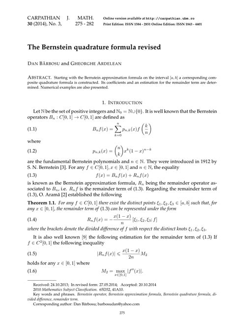 Pdf The Bernstein Quadrature Formula Revised