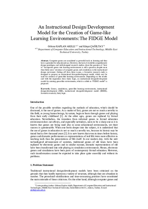 Pdf An Instructional Design Development Model For The Creation Of Game Like Learning