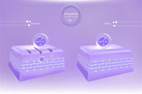 히알루론산 전후의 모발 및 피부 용액 광고 보라색 콜라겐 혈청 방울 화장품 광고 배경으로 피부 세포 위에 드롭 일러스트 벡터를 사용할 준비가되었습니다 Dna에 대한 스톡