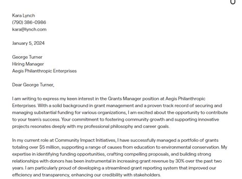 Grant Cover Letter Sample