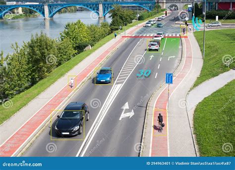 Smart Intersection Concept In The City Monitored By Cameras And Sensors Stock Image Image Of