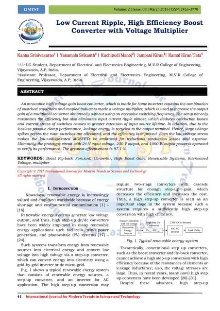 Low Current Ripple High Efficiency Boost Converter With Voltage Multiplier Pdf Power And