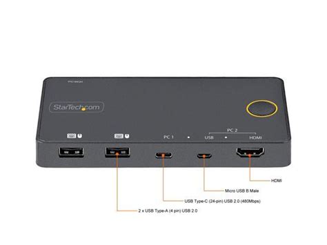2 Port Hybrid USB A HDMI USB C KVM Switch Single 4K 60Hz HDMI 2 0 Monitor Compact Desktop