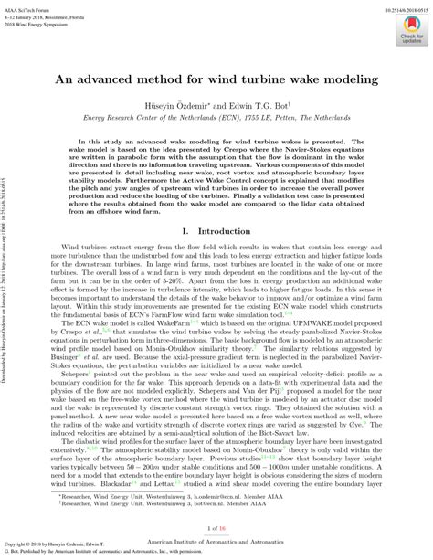 Pdf An Advanced Method For Wind Turbine Wake Modeling