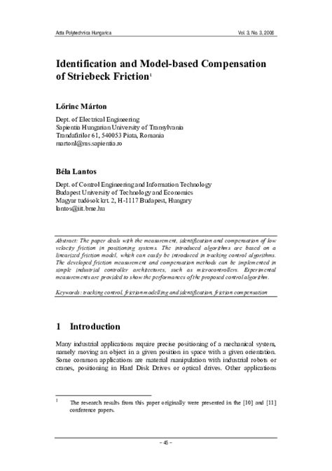 Pdf Modeling Identification And Compensation Of Stick Slip Friction