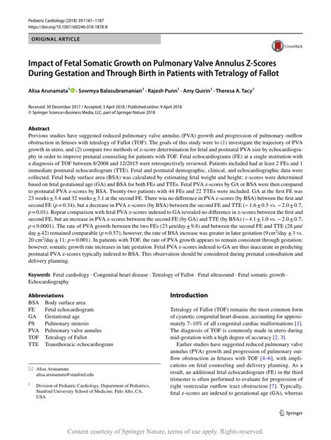 Impact Of Fetal Somatic Growth On Pulmonary Valve Annulus Z Scores