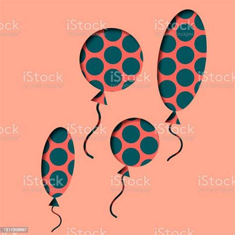 컬러 배경에 용지 절단 풍선 엽서 전단지 소책자를 위한 디자인 3d 렌더 파티에 대한 스톡 벡터 아트 및 기타 이미지 파티 공휴일 귀여운 Istock