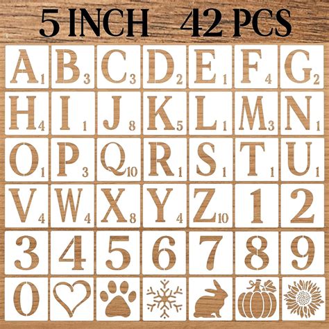 Wellsay 5 Inch Letter Stencils Numbers Craft Stencils 42 Pcs Reusable
