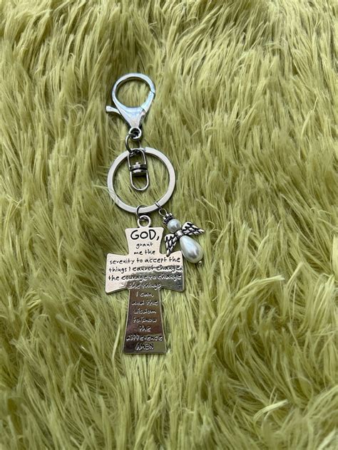 Religious Keychain Serenity Prayer Cross Keychain Devotion Keychain