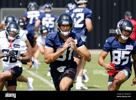 Houston Texans Wide Receiver Jayden Higgins Center Warms Up With