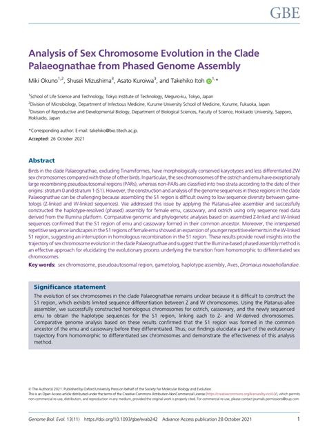 PDF Analysis Of Sex Chromosome Evolution In The Clade Palaeognathae From Phased Genome Assembly