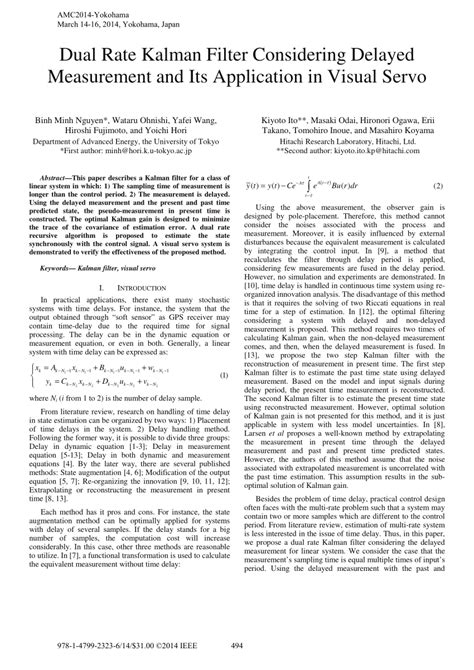 Pdf Dual Rate Kalman Filter Considering Delayed Measurement And Its Application In Visual Servo