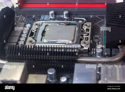 Close Up Cpu Socket On Motherboard Computer PC With Cpu Processor Stock Photo Alamy