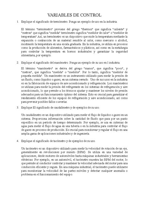Variables De Control Estadistica General Variables De Control