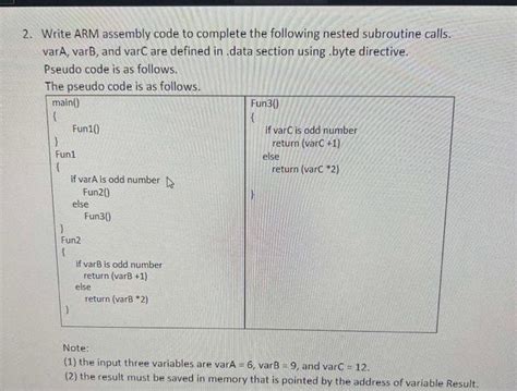 Solved 2 Write Arm Assembly Code To Complete The Follow