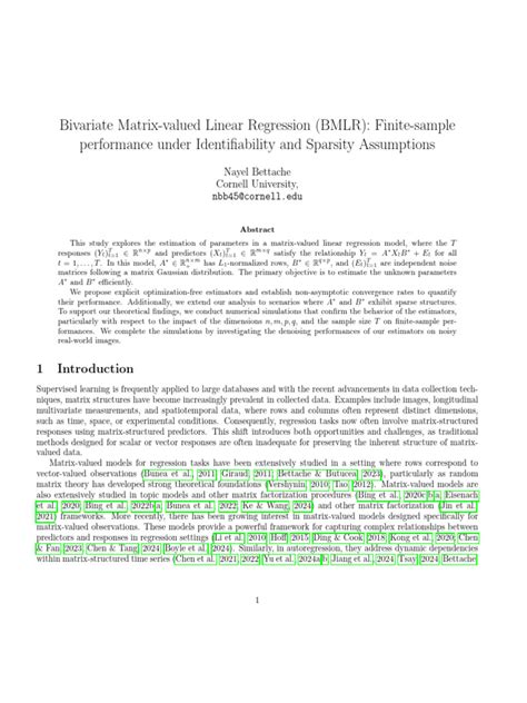 Bivariate Matrix Valued Linear Regression Bmlr Pdf Matrix Mathematics Linear Regression