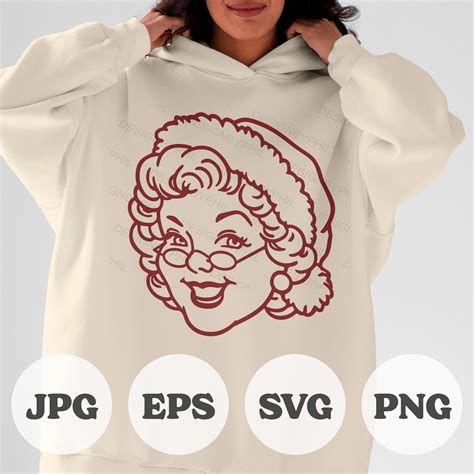 Retro Mrs Claus Face Svg Vintage Santa Christmas Clipart Digital