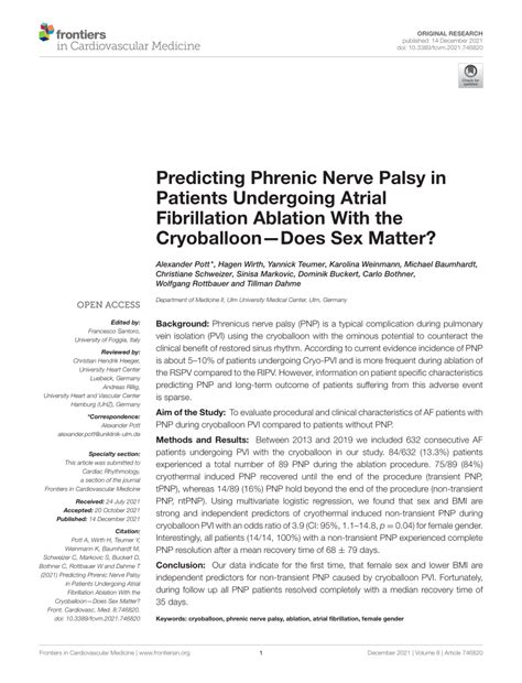 Pdf Predicting Phrenic Nerve Palsy In Patients Undergoing Atrial