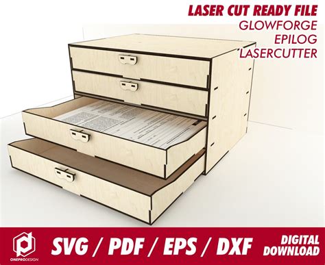 A4 Document Drawer 4 Tiers For 1 8 Wood Svg Pdf Eps Dxf Laser Cut File Glowforge