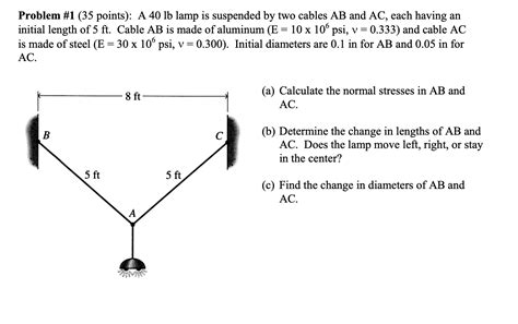 Solved Problem 1 35 Points A 40 Lb Lamp Is Suspended By