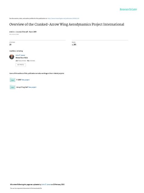 Overview Of The Cranked Arrow Wing Aerodynamics Pr Pdf Wind Tunnel Computational Fluid