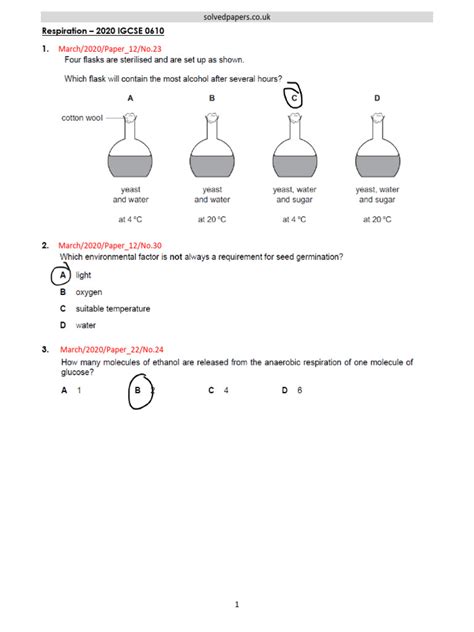2020j Respiration Igcse 0610 Stru 2 Pdf