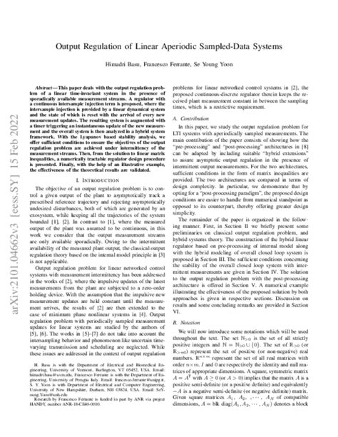 Pdf Output Regulation Of Linear Aperiodic Sampled Data Systems Himadri Basu