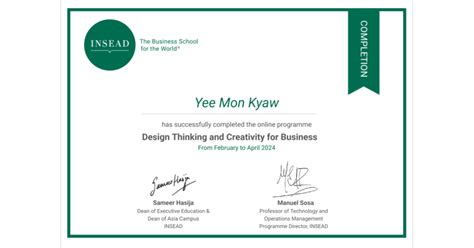 Yee Mon Kyaw Associate Cipd Shrm Scp Cphr On Linkedin Insead Design Thinking And Creativity
