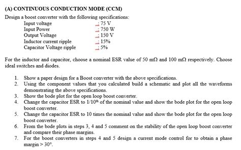 Solved A Continuous Conduction Mode Ccm Design A Boost Converter