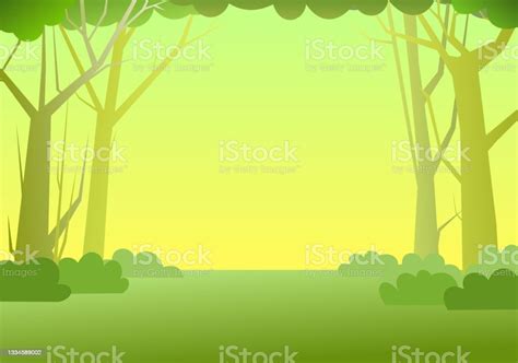 숲 풍경 프레임 키가 크고 가지가 있는 트렁크가 있는 조밀한 야생 나무 여름 녹색 풍경 플랫 디자인 만화 스타일 벡터 개념에 대한 스톡 벡터 아트 및 기타 이미지 Istock