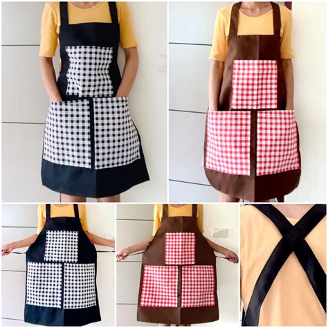 ผ้ากันเปื้อน 3 กระเป๋า มี 2 ซิป ลายสก็อต สำหรับแม่ค้า ร้านอาหาร แม่ครัวใช้ทำอาหารได้ Shopee