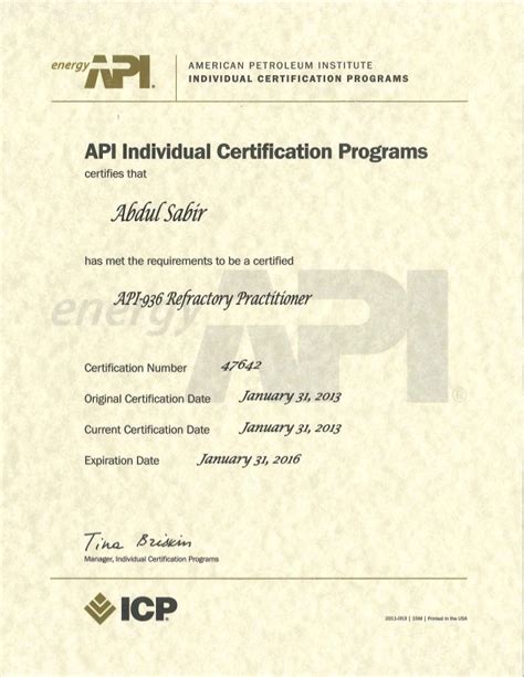 Api Certificate