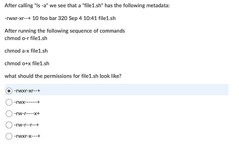 Solved What Should The Permissions For File1sh Look Like