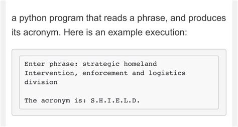 Solved A Python Program That Reads A Phrase And Produces