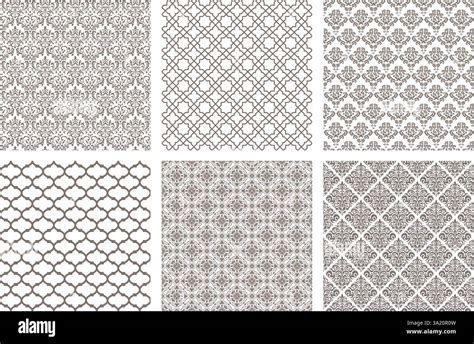 Horizontally And Vertically Repeatable Vector Seamless Damask Vintage Pattern Set Isolated On A