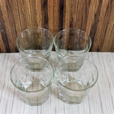 Vintage Antique Clear Old Fashioned Glass Set Of 4 Flat Panel Design